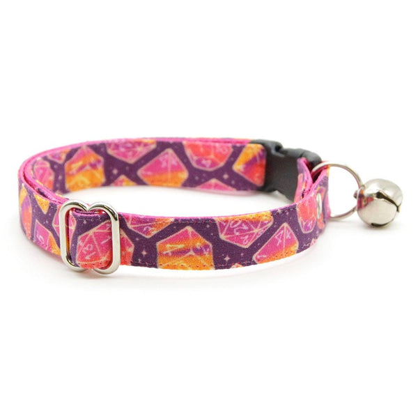 DnD Cat Collar + Flower Set - "Magic Dice - Magenta" - D20 Cat Collar