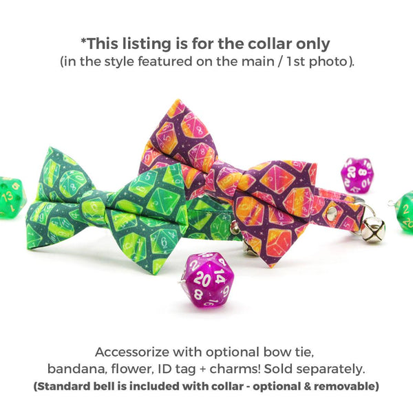 DnD Cat Collar - "Magic Dice - Green" - Dungeons & Dragons D20 Cat Col