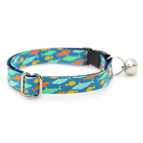 Cat Collar + Flower Set - "Fintastic" - Shark & Fish Cat Collar w/ Sky