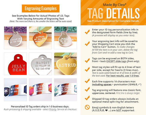 Engraved ID Tags for Cats + Small Dogs - (Slide On Cat Tag / Silent ...