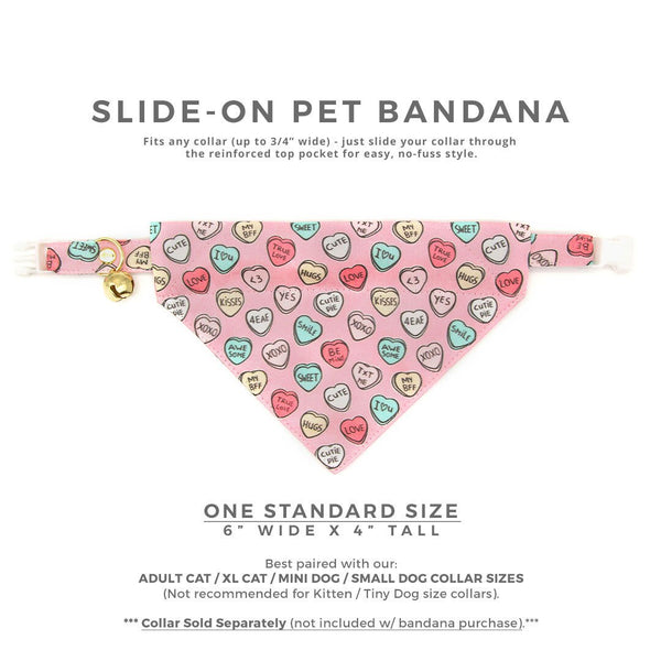 Pet Bandana - "Conversation Hearts - Pink" - Candy Heart Bandana for C
