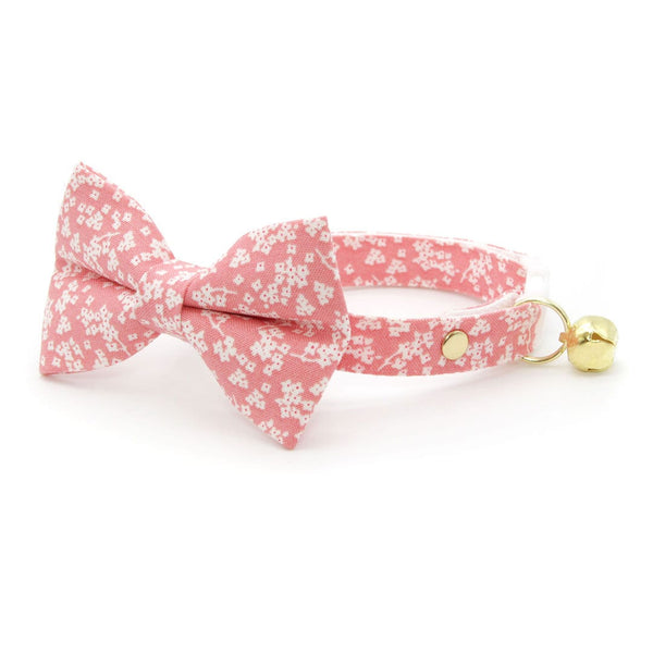 Bow Tie Cat Collar Set - "Sakura" - Cherry Blossom Pink Floral Cat Col